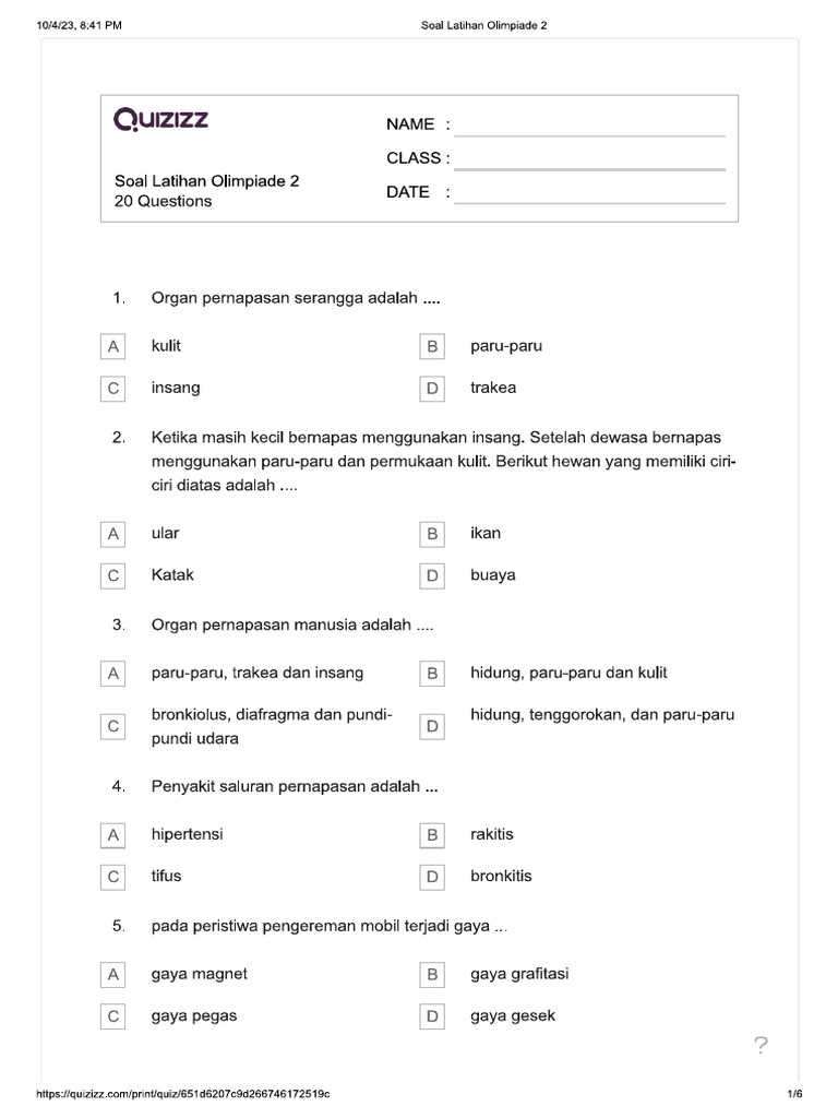 Latihan Soal Olimpiade Sains 2023 | PDF