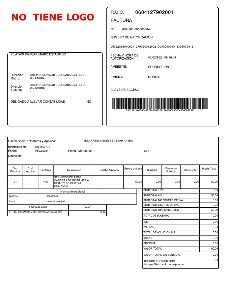 FACTURA TRANSPORTE | PDF | Factura | Pagos
