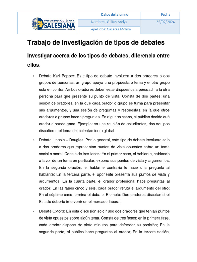 Tipos de debates - MEDIACIÓN Y ARBITRAJE | PDF