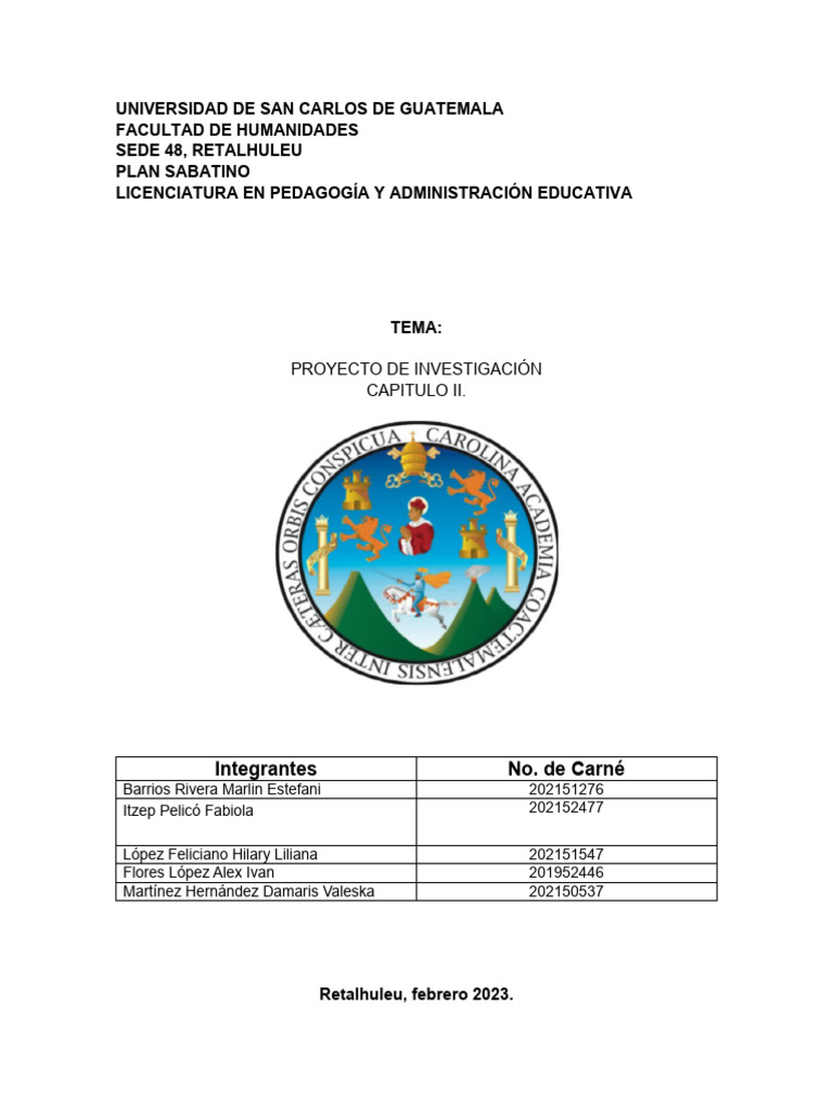 Capítulo II, Proyecto de Investigación | PDF | Guatemala