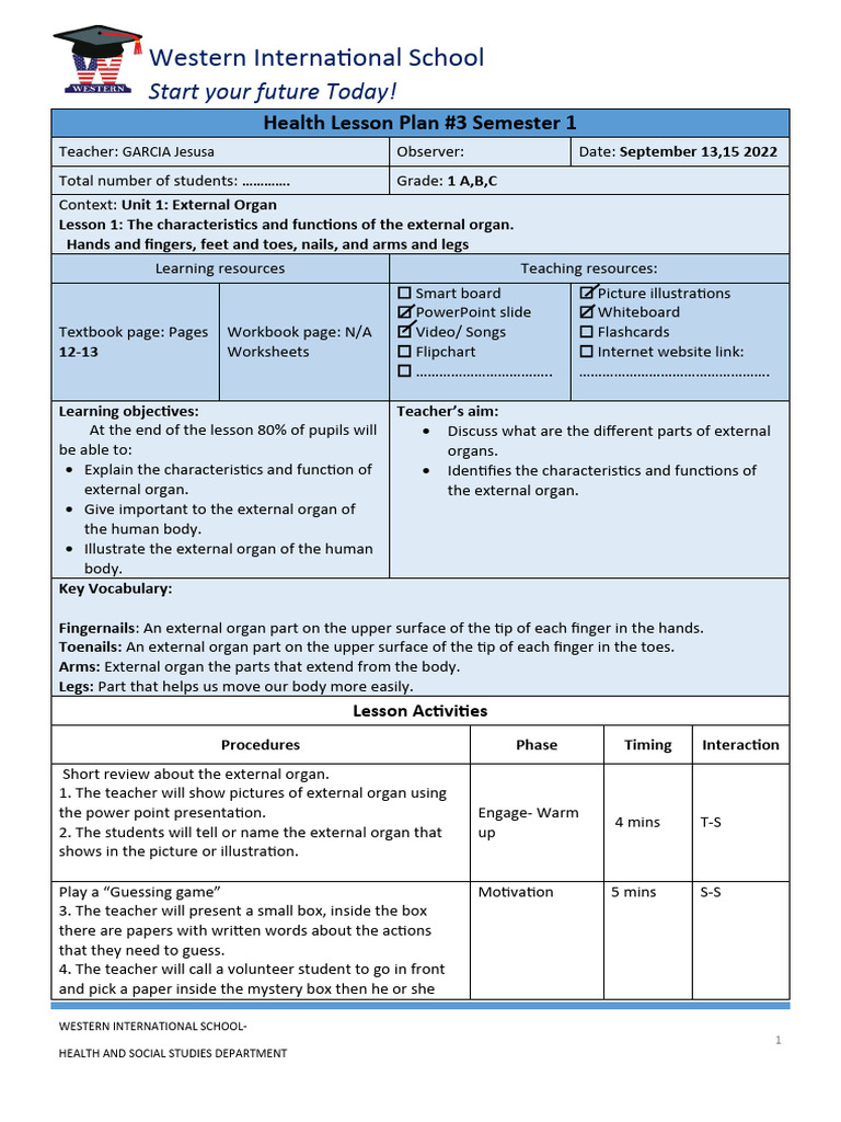 3 Unit 1 Characteristics and Functions of The External Organ Gr.1 | PDF ...