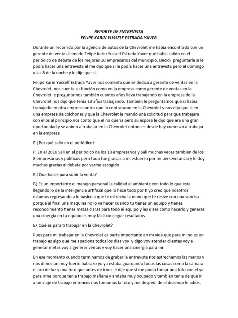 Reporte De Entrevista Pdf