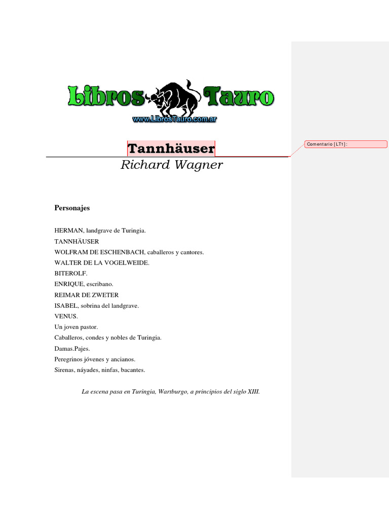 Wagner, Richard - Tannhauser | PDF | Oración | Amor