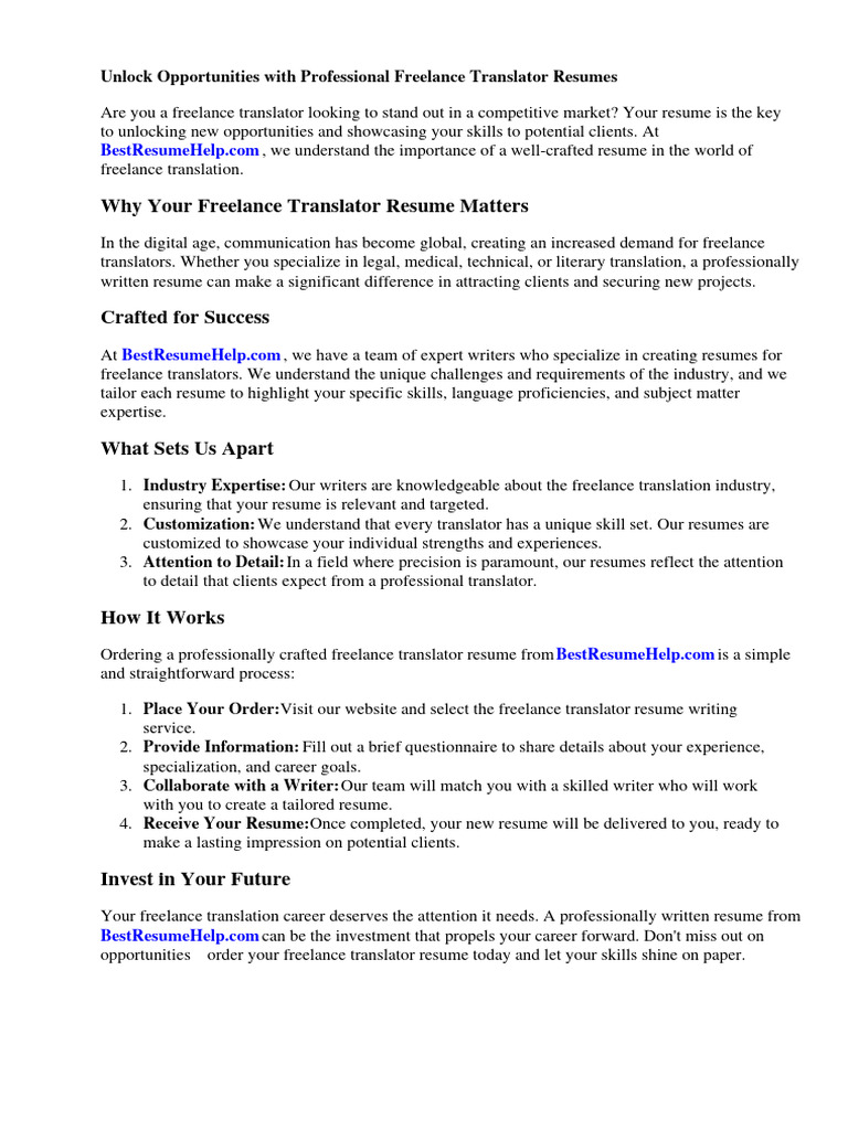 Freelance Translator Resume Sample | PDF | Translations | Language ...