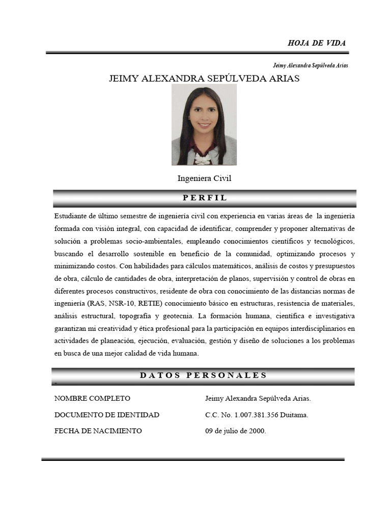 Hoja de Vida Jeimy Alexandra Sepulveda | PDF | Ingeniería | Ingeniero civil