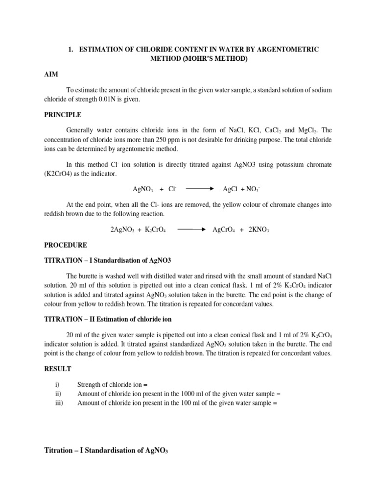 Chloride | PDF | Titration | Chemistry