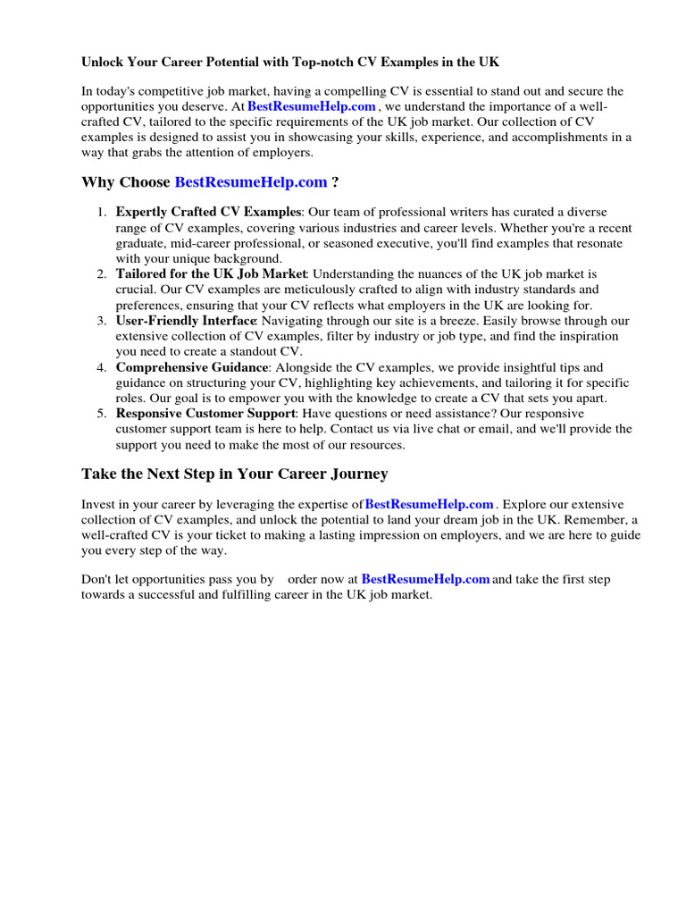 CV Examples Uk Work Experience | PDF | Résumé | Experience