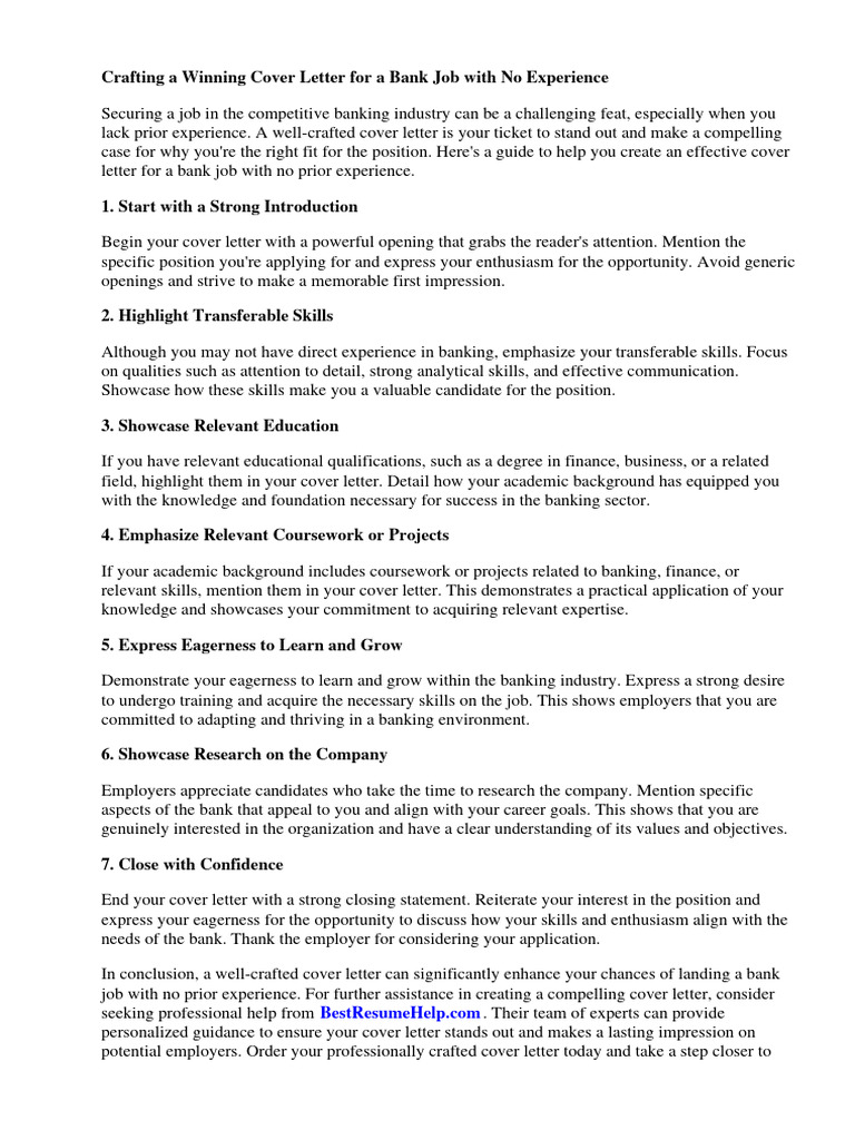 Cover Letter For Bank Job No Experience | PDF | Résumé