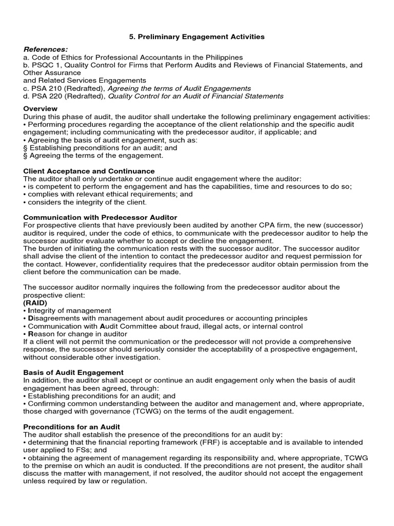 5 PRELIMINARY ENGAGEMENT ACTIVITIES | PDF | Financial Audit | Audit