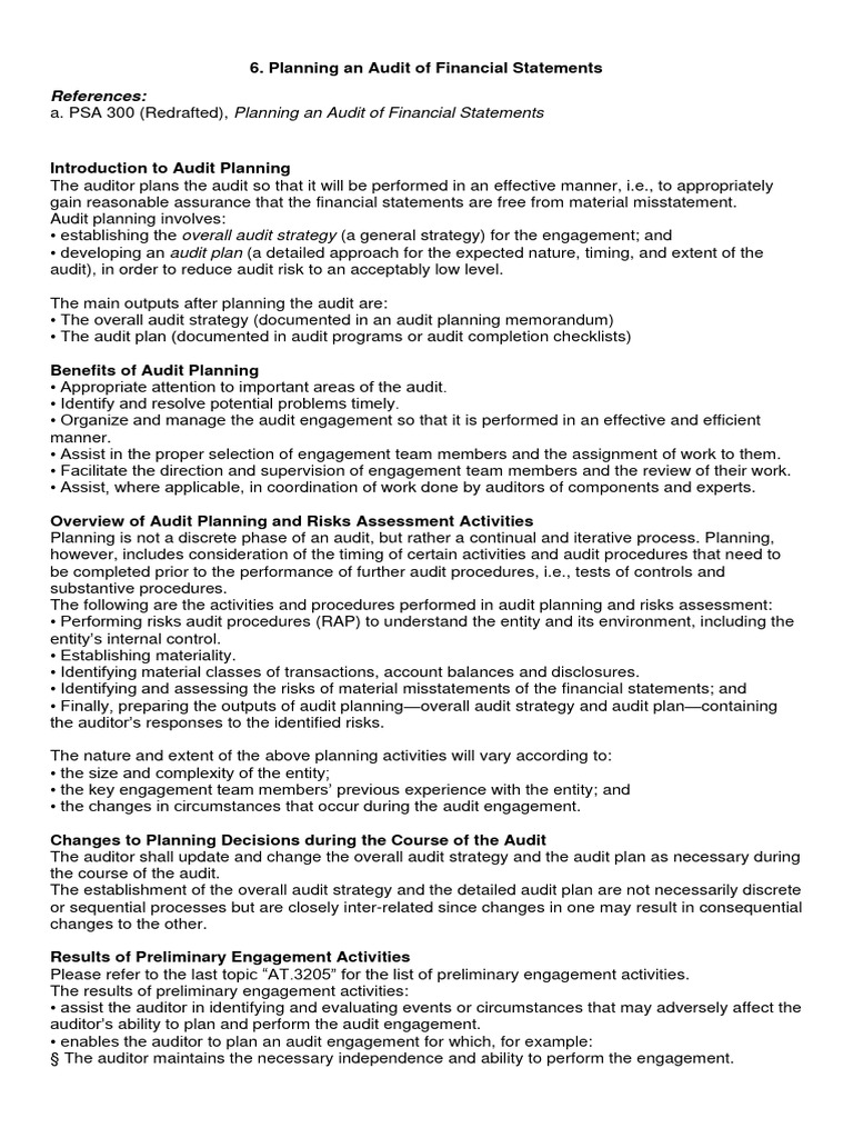 Planning An Audit of Financial Statements | PDF