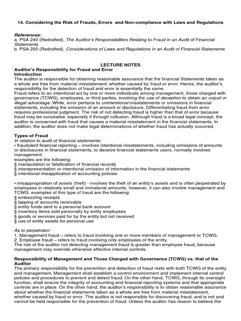 14considering The Risk Of Frauds Errors Pdf Audit Financial Audit