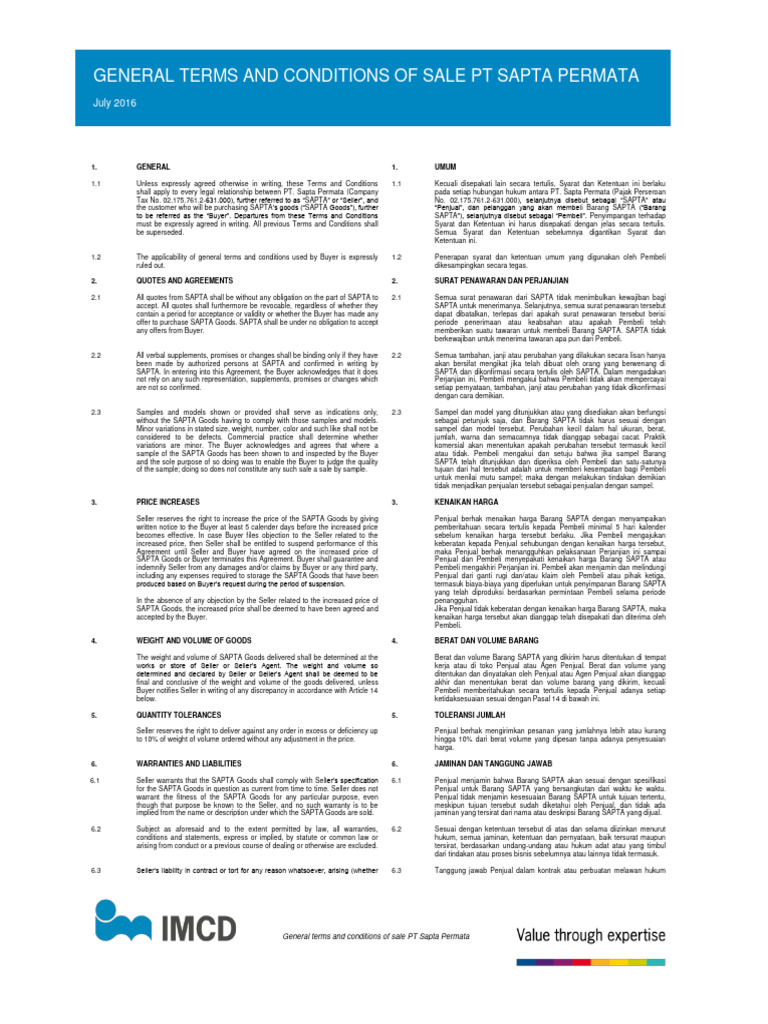 Syarat Jual PT Sapta Permata | PDF