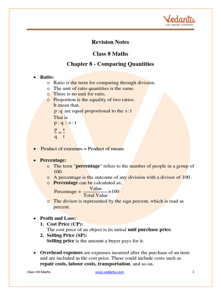 CBSE Class 8 Maths Notes | PDF | Prices | Cost