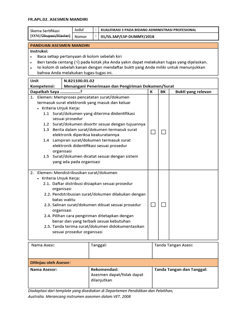 FR - Apl.02. Asesmen Mandiri-AP | PDF | Karier & Perkembangan | Hukum