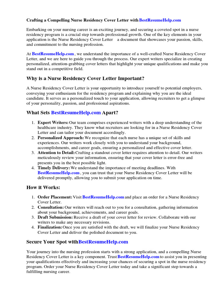 Nurse Residency Cover Letter Guide | PDF | Nursing | Résumé