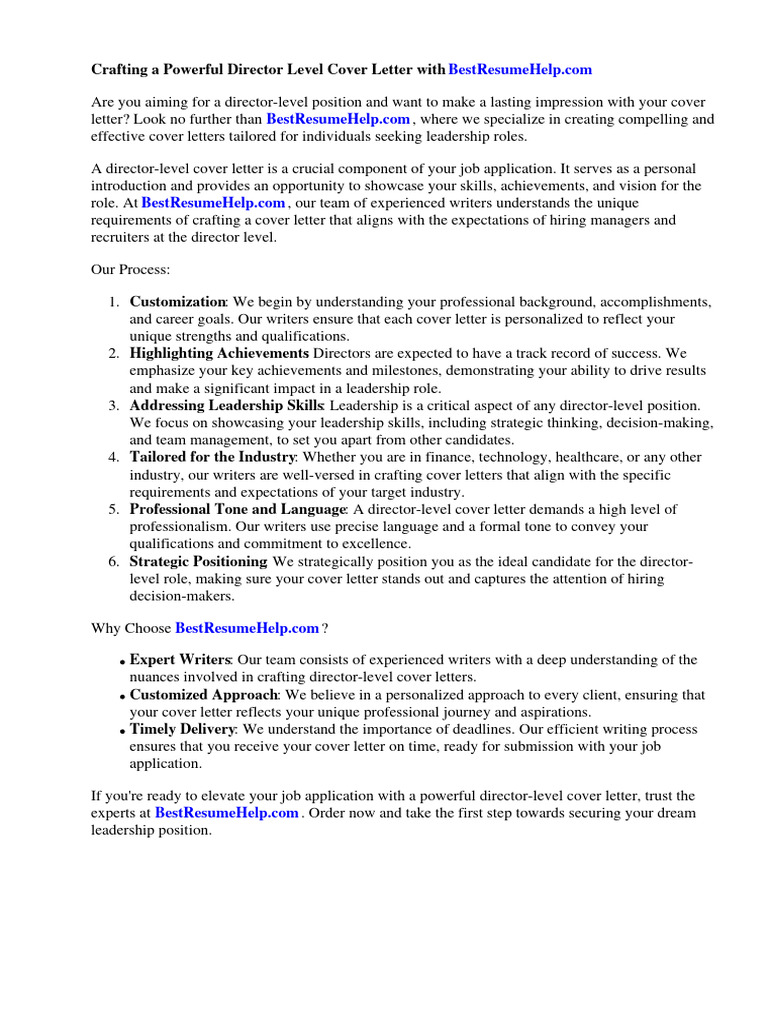 Director Level Cover Letter | PDF | Leadership | Experience