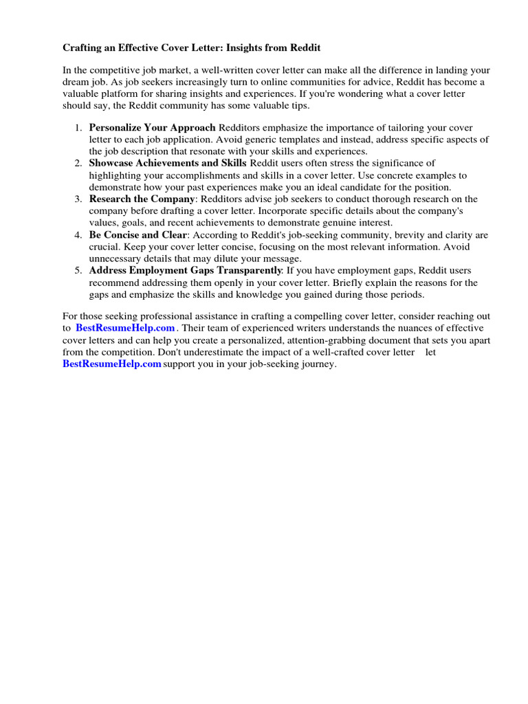 What Should A Cover Letter Say Reddit | PDF | Experience | Résumé