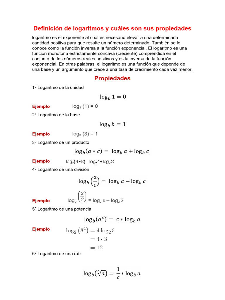 Definición de Logaritmos y Cuáles Son Sus Propiedades | PDF