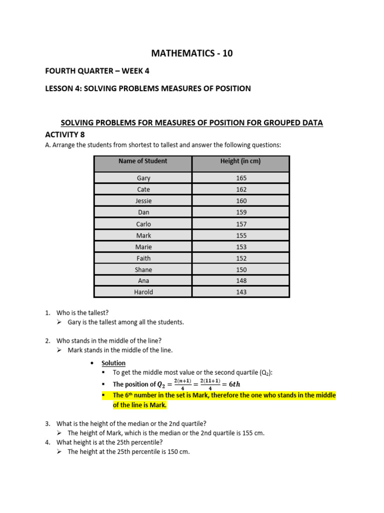 Math (Q4W4) | PDF | Percentile | Mathematics
