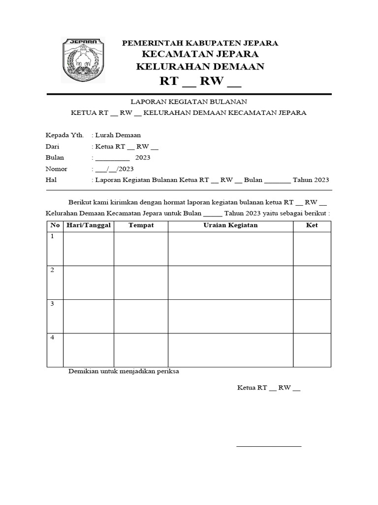 Format Laporan RT RW | PDF | Pengelolaan Keuangan & Uang