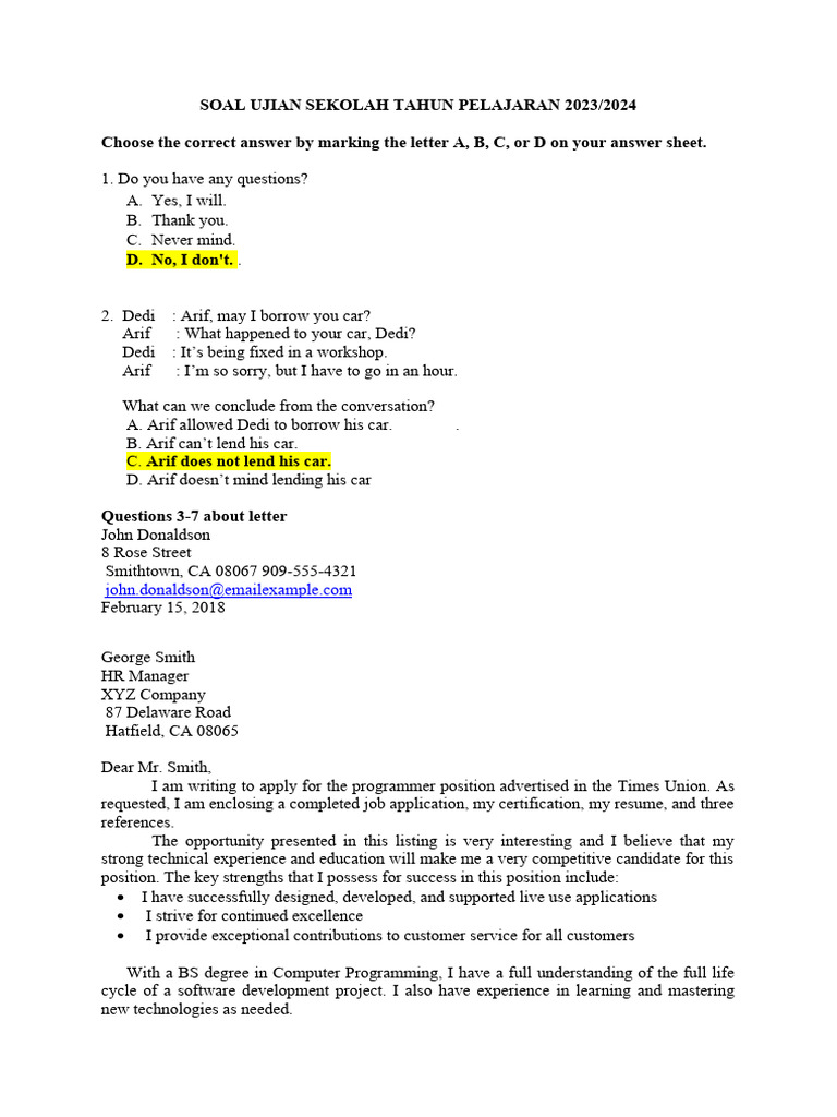 Soal US B. Ing 2024 Pak Erik | PDF | Computing