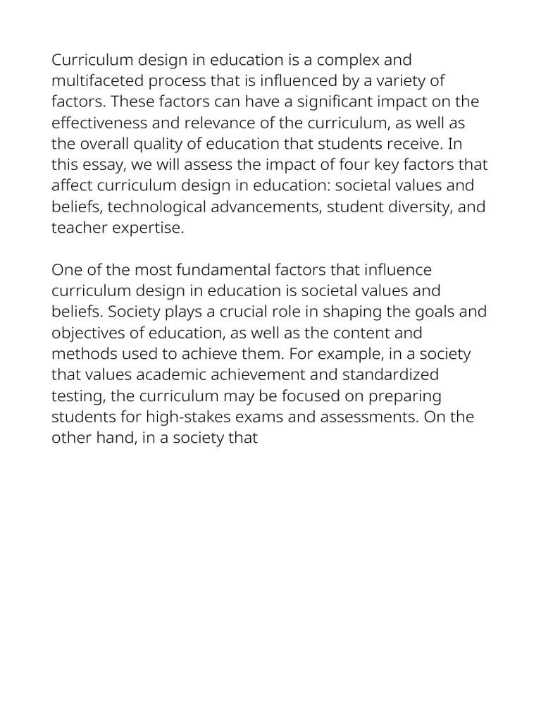 Assess The Impact of Any Four Factors That Affect Curriculum Design in ...