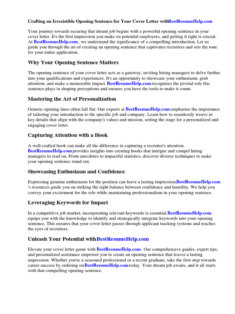Opening Sentence to Cover Letter | PDF | Résumé | Recruitment
