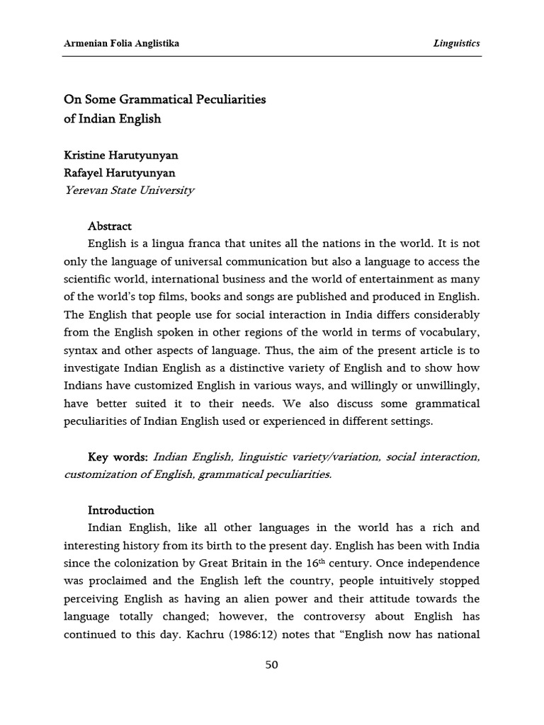 On Some Grammatical Peculiarities of Ind | PDF | English Language | Grammar