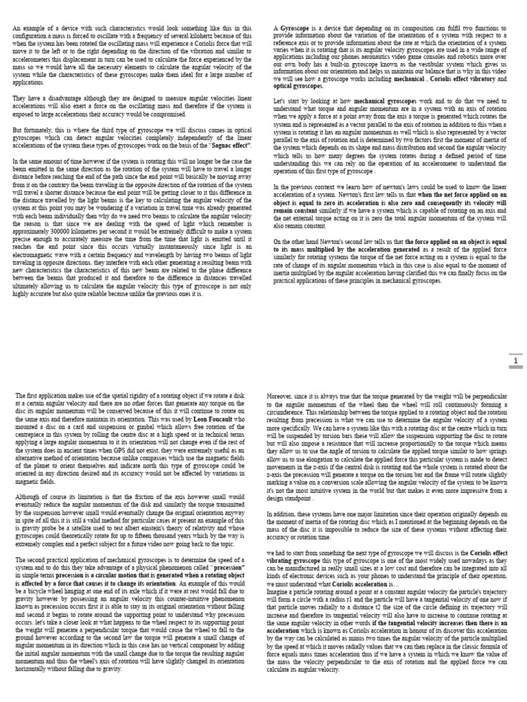 Gyroscope Principle | PDF | Rotation Around A Fixed Axis | Gyroscope