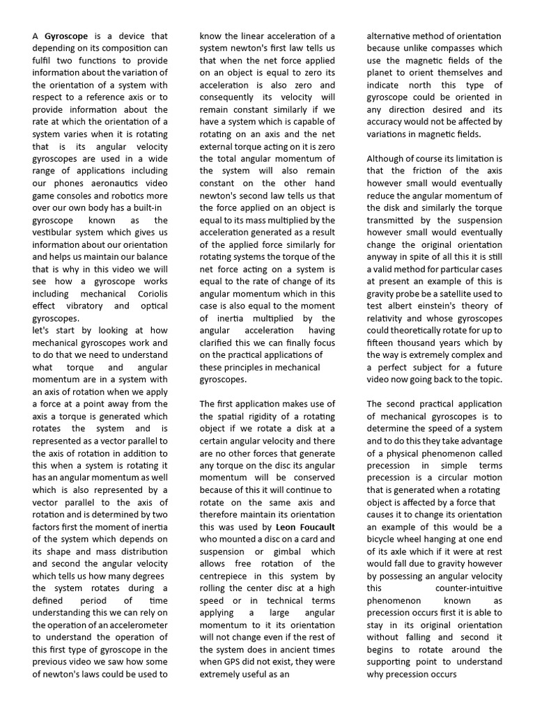 Gyroscope Working Principle | PDF | Rotation Around A Fixed Axis ...