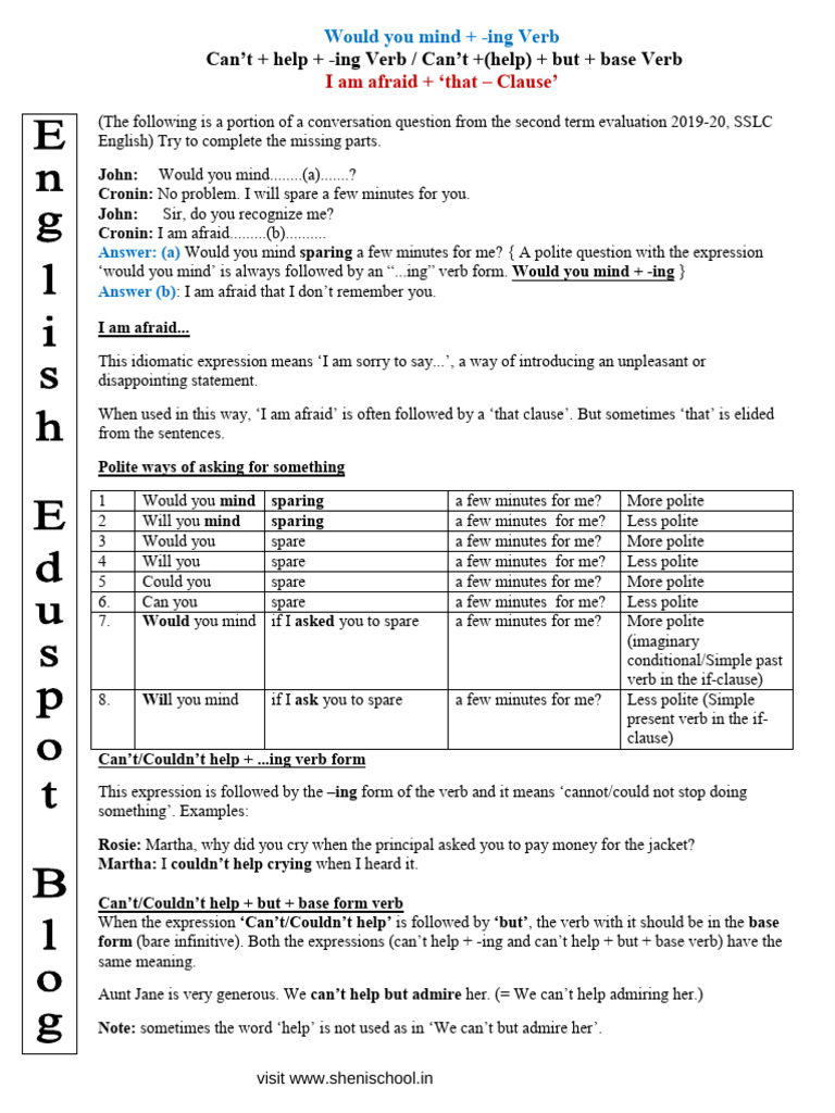 sheniblog-Would do you mind plus -ing verb form | PDF | Question ...