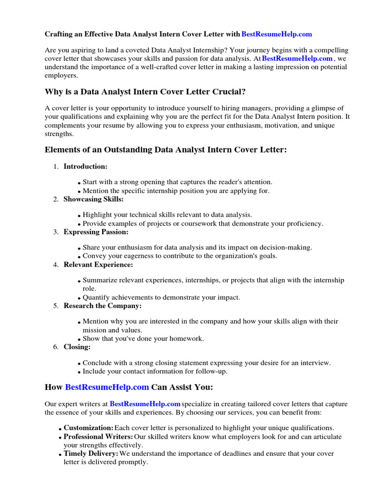 Data Analyst Intern Cover Letter | PDF