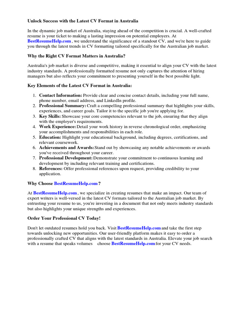 Latest CV Format Australia | PDF | Résumé
