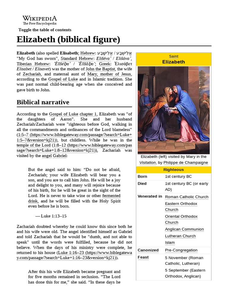 Elizabeth (Biblical Figure) | PDF | Abrahamic Religions