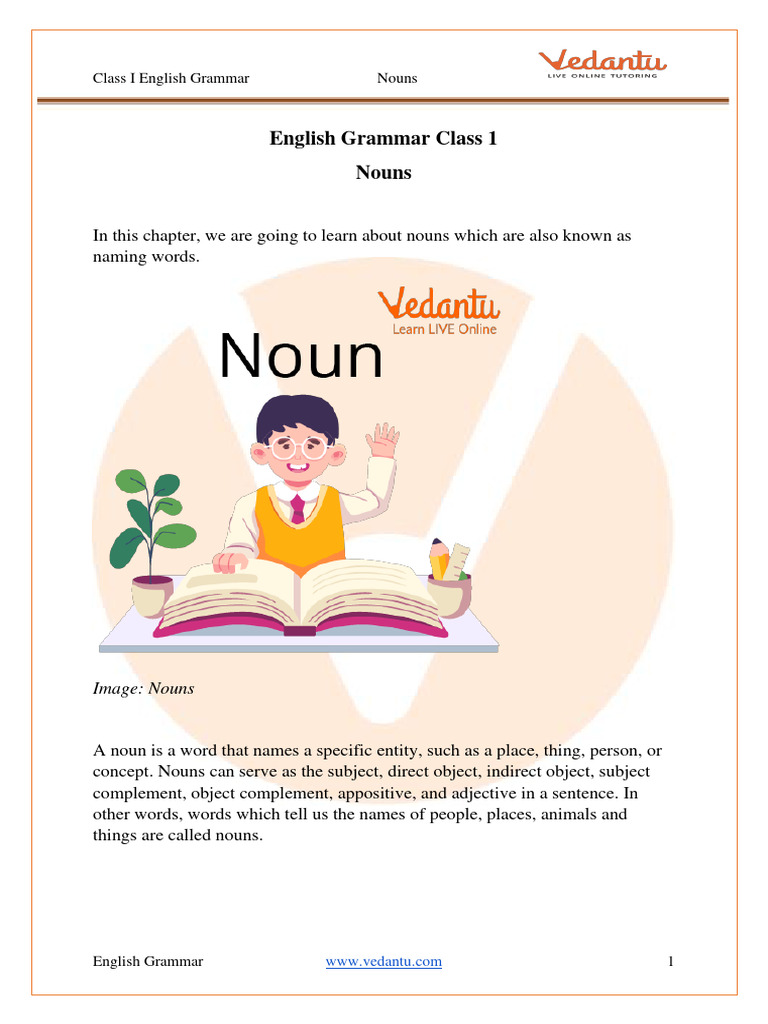 English Grammar Class 1 Noun - Learn and Practice - Download Free PDF ...