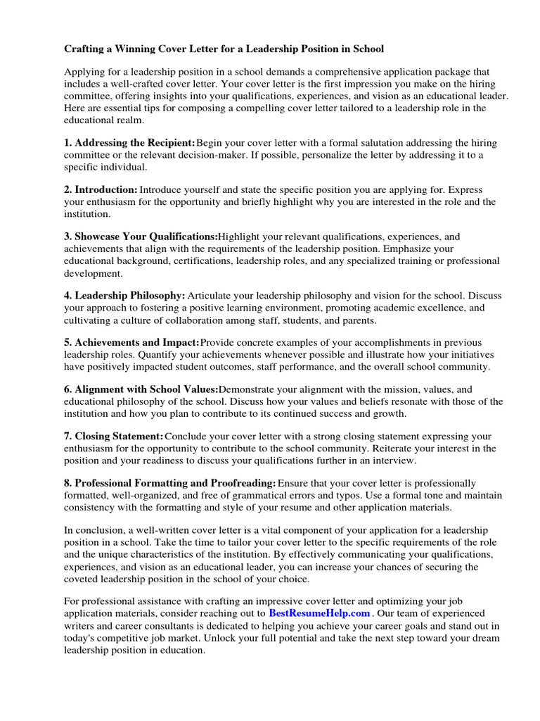 Cover Letter For Leadership Position in School | PDF | Résumé | Leadership