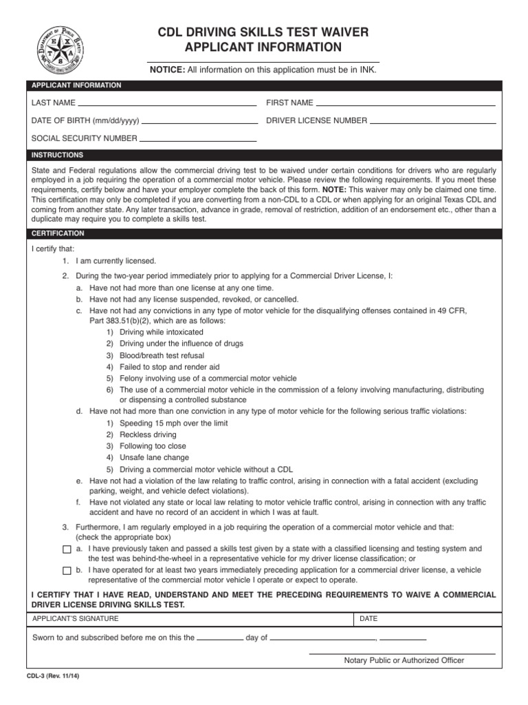 CDL Driving Skills Test Waiver Applicant Information | PDF