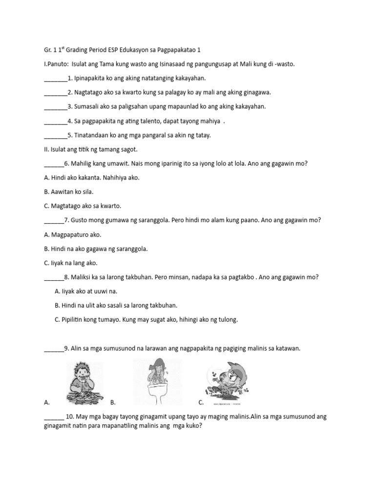 Gr.1 1st Grading Period ESP | PDF