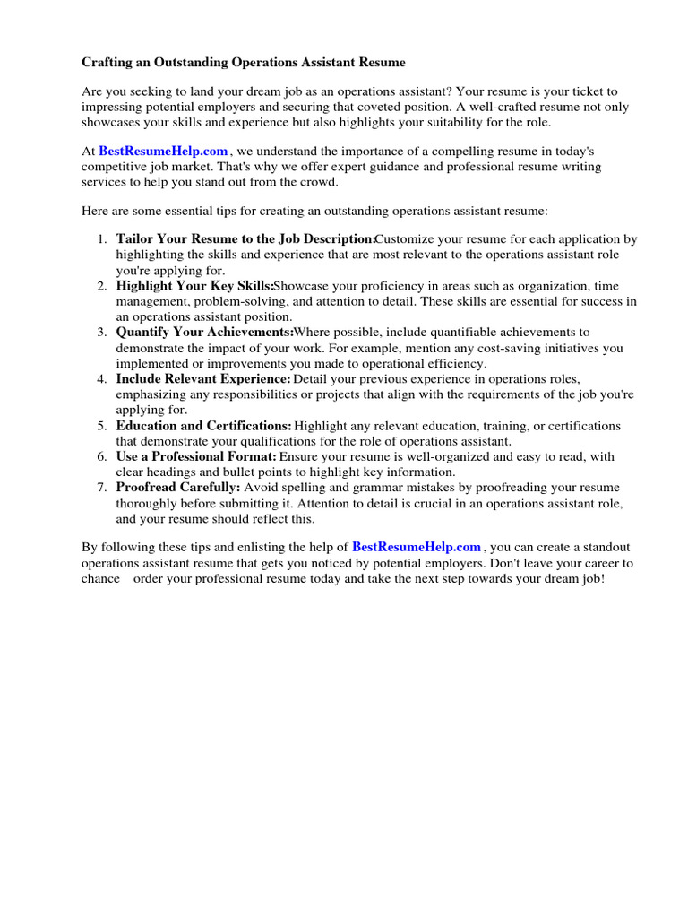 Operations Assistant Resume | PDF