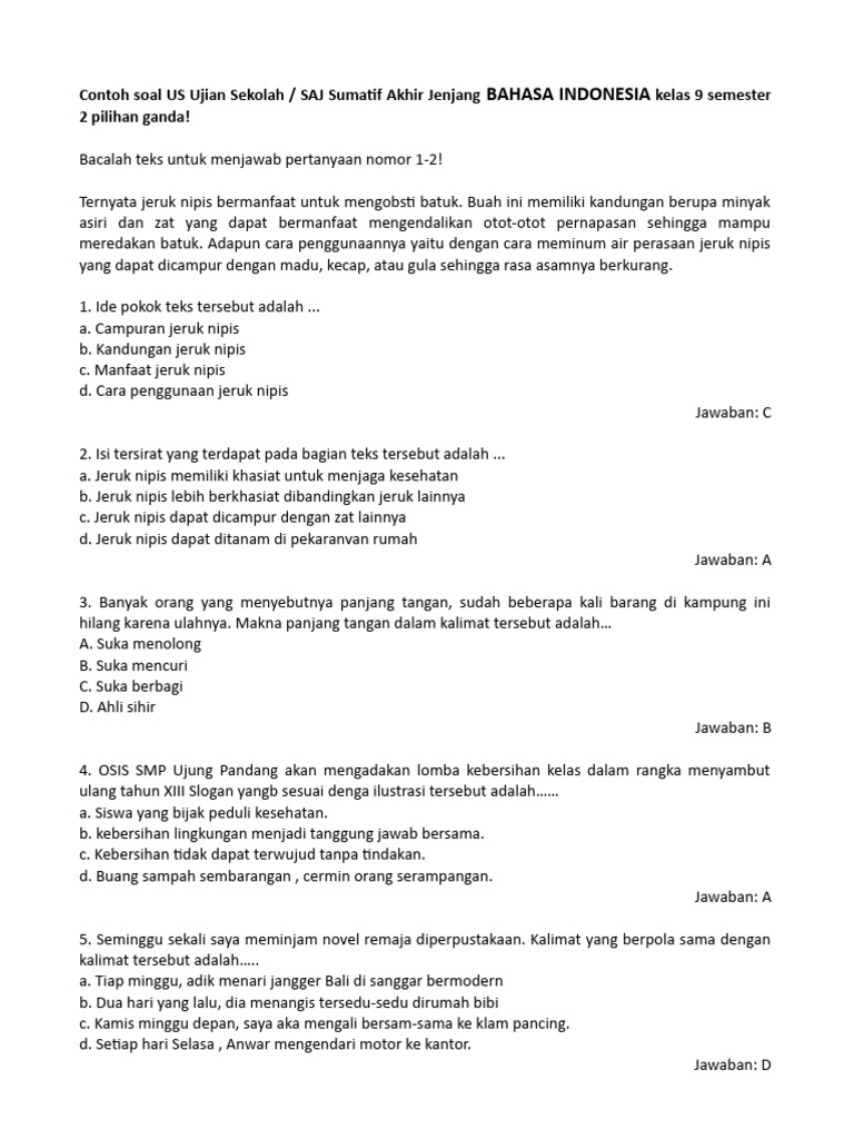 Contoh Soal SAJ B Indonesia | PDF