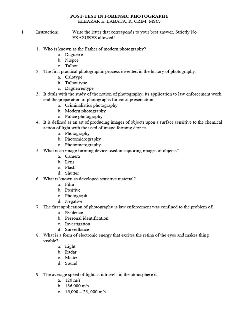 Forensic Photography Post-Test Guide | PDF | Gun Barrel | Bullet