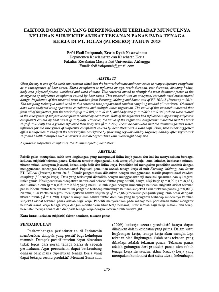 Dominan Faktor Keluhan Panas Kerja | PDF | Multivariate Statistics