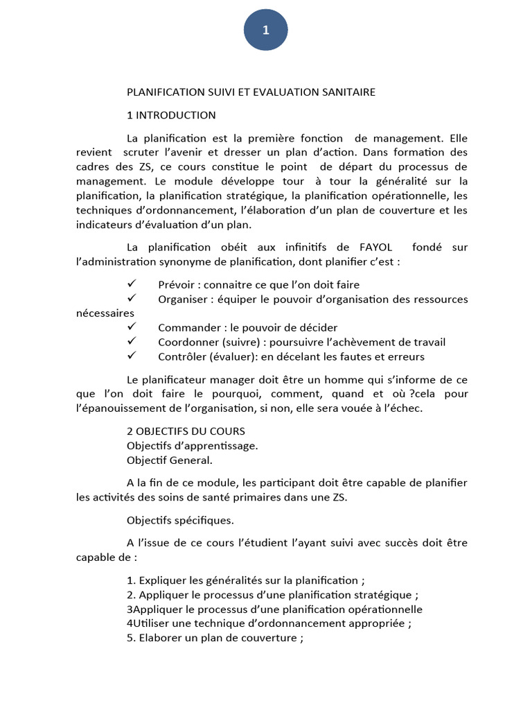 Planification Suivi Et Evaluation Sanitaire | PDF | Planification | Sciences cognitives