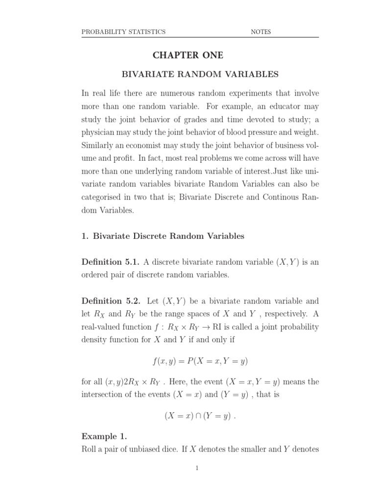SMA 4024 BIVARIATE RANDOM VARIABLES | PDF | Probability Density Function | Probability Distribution