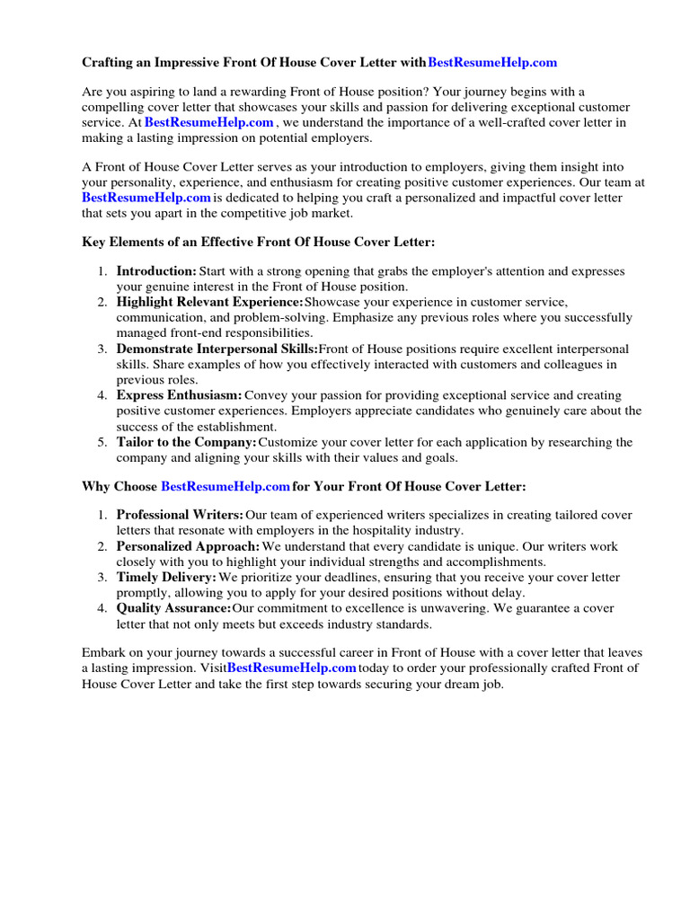 Front of House Cover Letter Guide | PDF | Résumé | Customer Experience
