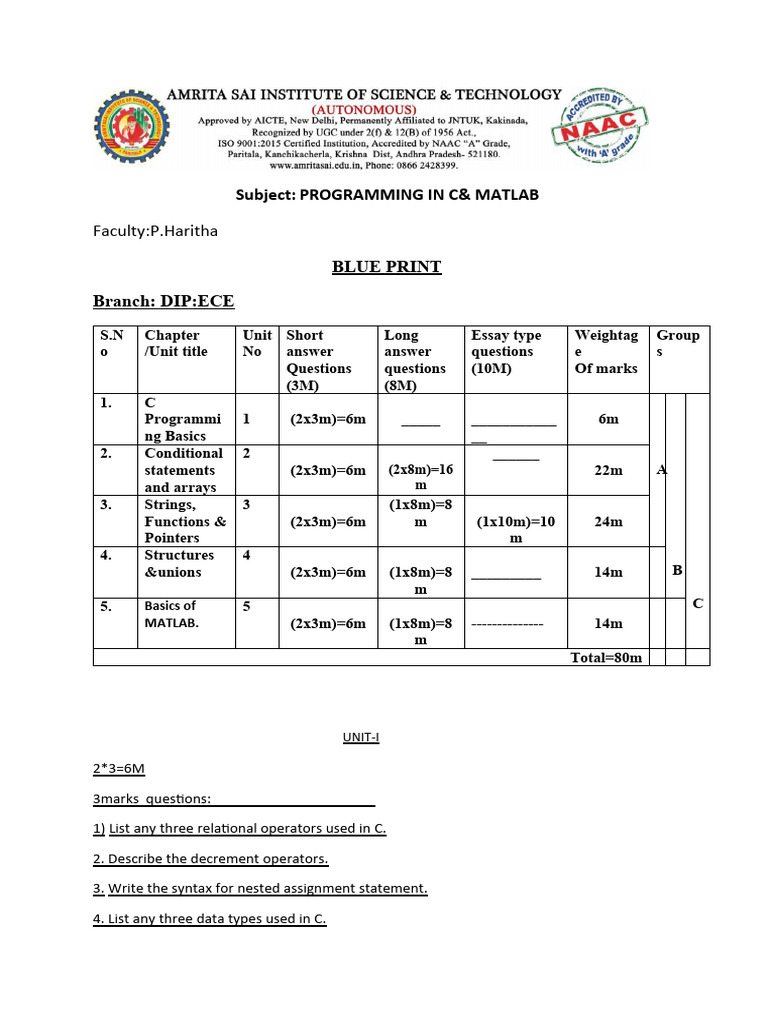 Important Unit Wise Questions C Programming Pdf Pointer Computer 9354