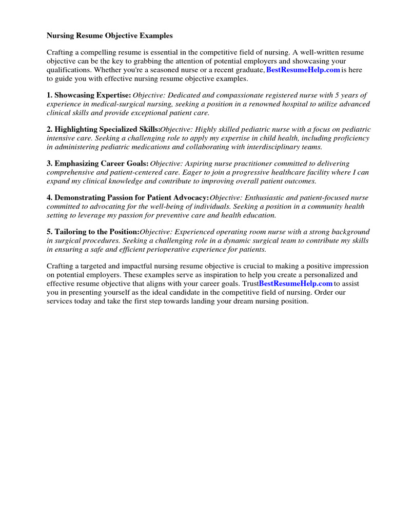 Nursing Resume Objective Examples Guide | PDF | Résumé | Nursing