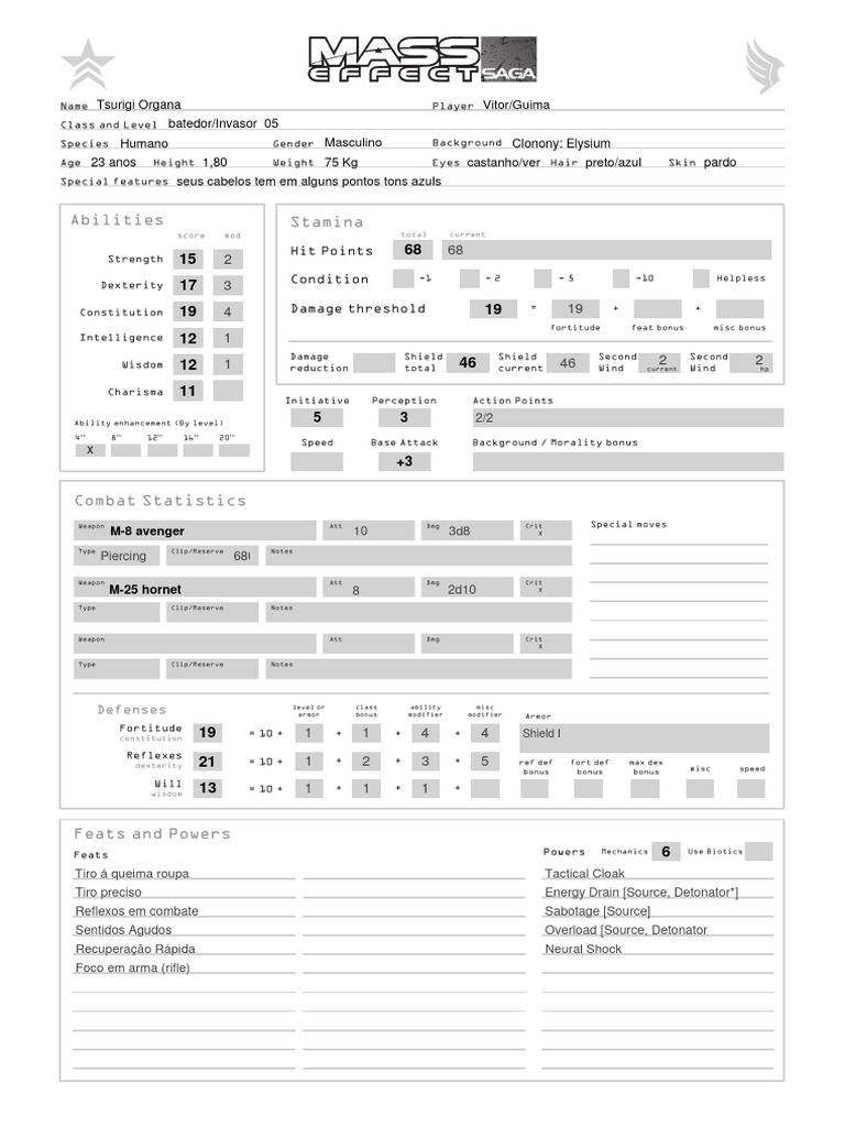 Mass Effect Ficha Tsurugi | PDF