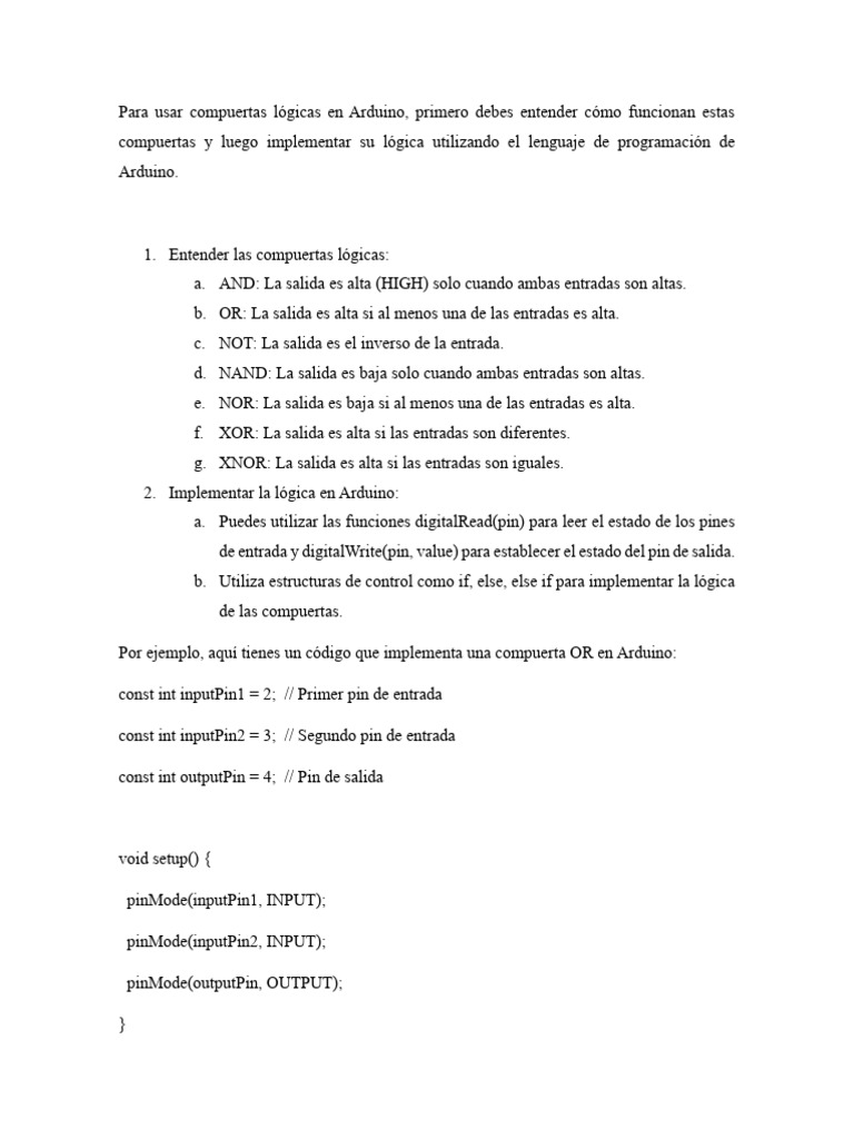 Como Usar Compuertas Logicas en Arduino | PDF