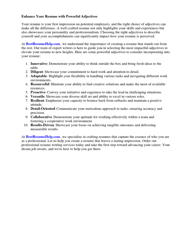 Powerful Adjectives for Resume Success | PDF | Résumé | Adjective